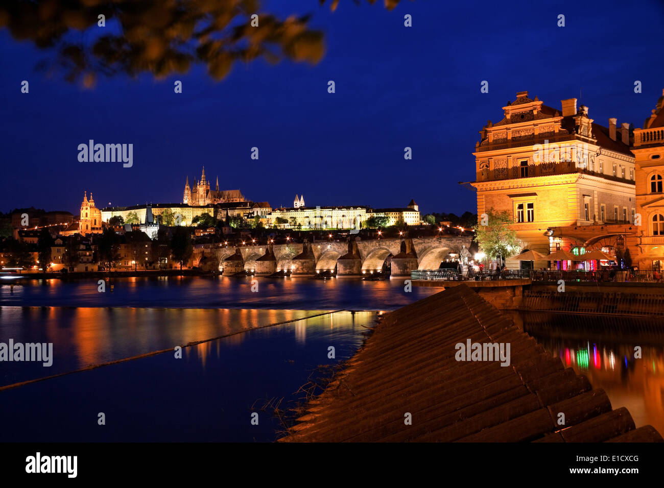 Prague, Charles Bridge, Prague Castle Hradcany and Moldova. Night view of Prague Stock Photo - Alamy