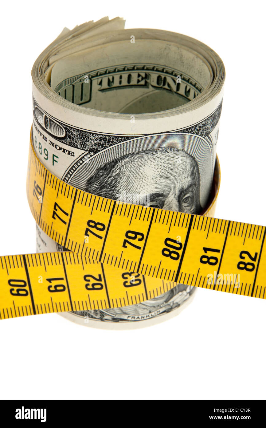 An icon image economy package with dollar bill and tape measure Stock ...