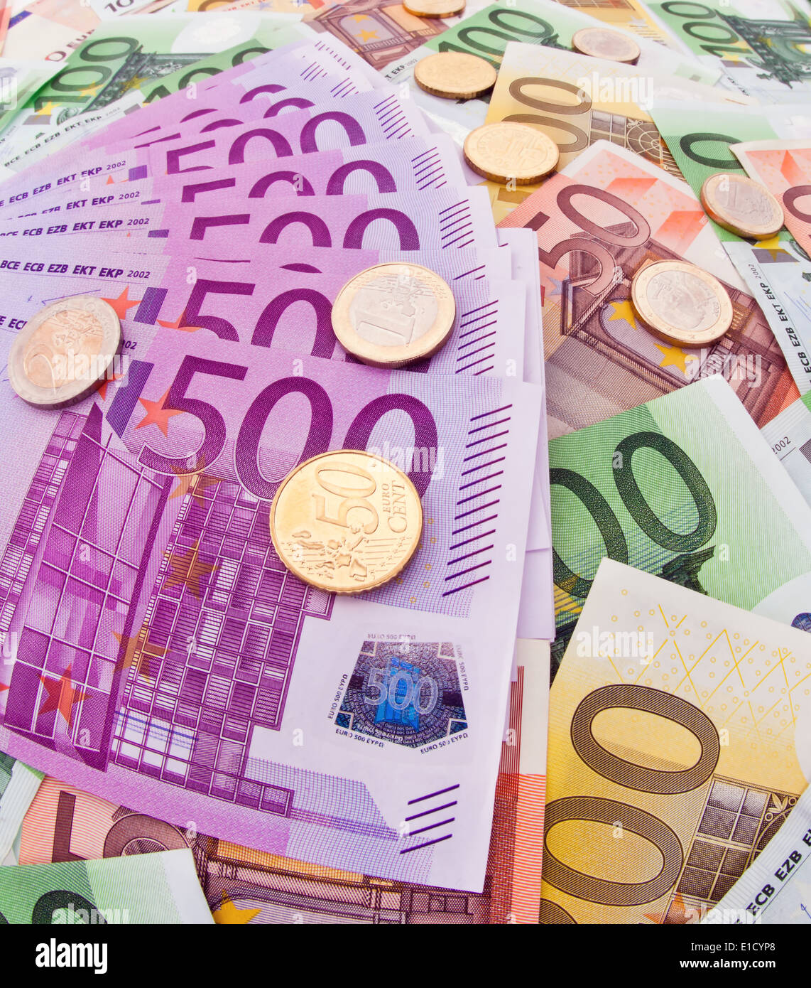 Many Euro banknotes of the European Union. Special perspective Stock ...