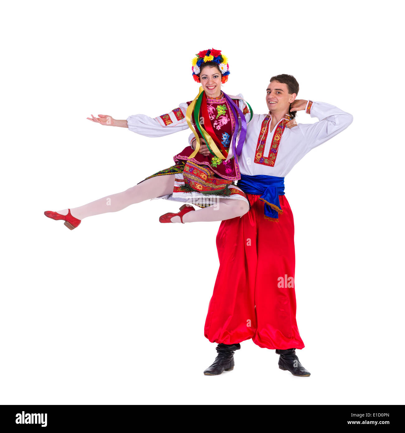 beautiful dancing couple in ukrainian polish national traditional ...