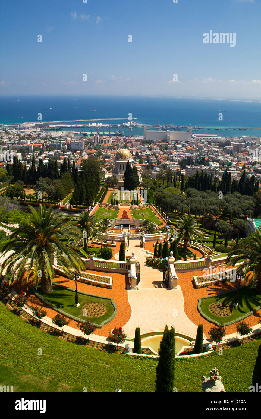City of Haifa in Israel from the Bahai Gardens ,View to Sea and harbor ...