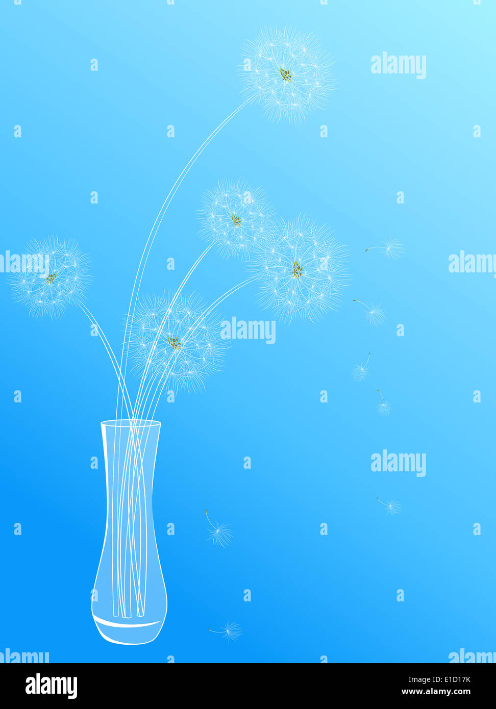 floral background with dandelions in vase on a blue background Stock ...
