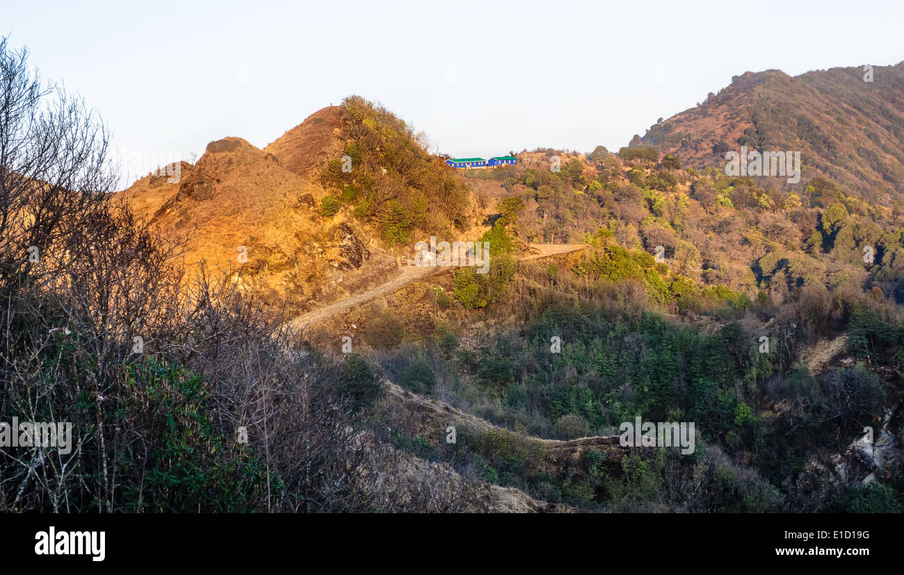 Trekking path through Himalayan mountains towards Sandakphu through ...