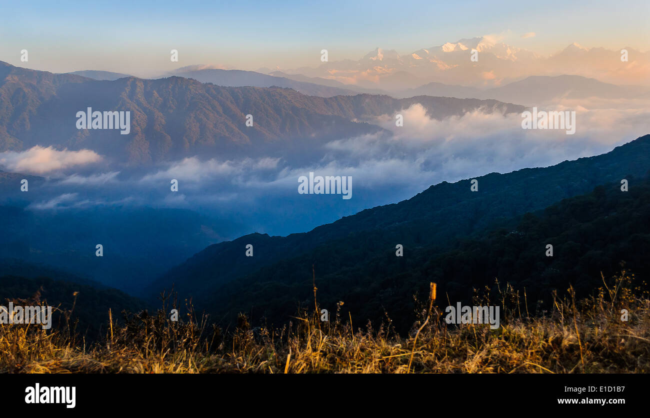 kanchenjunga mountain range Trekking path through Himalayan mountains ...