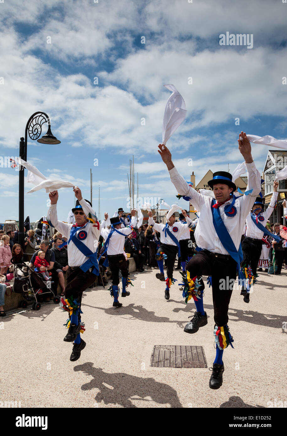 Morris dancers in front of The Cobb Arms at Lyme Regis, Dorset Stock ...