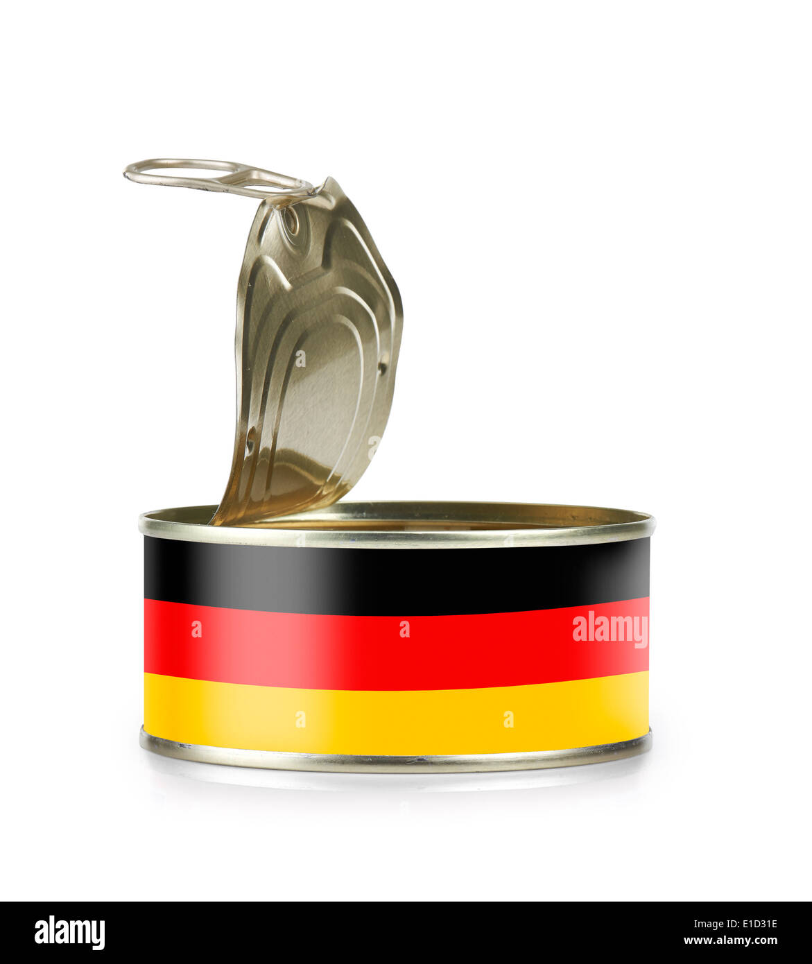 Open an empty tin can flagged Germany isolated on white background ...