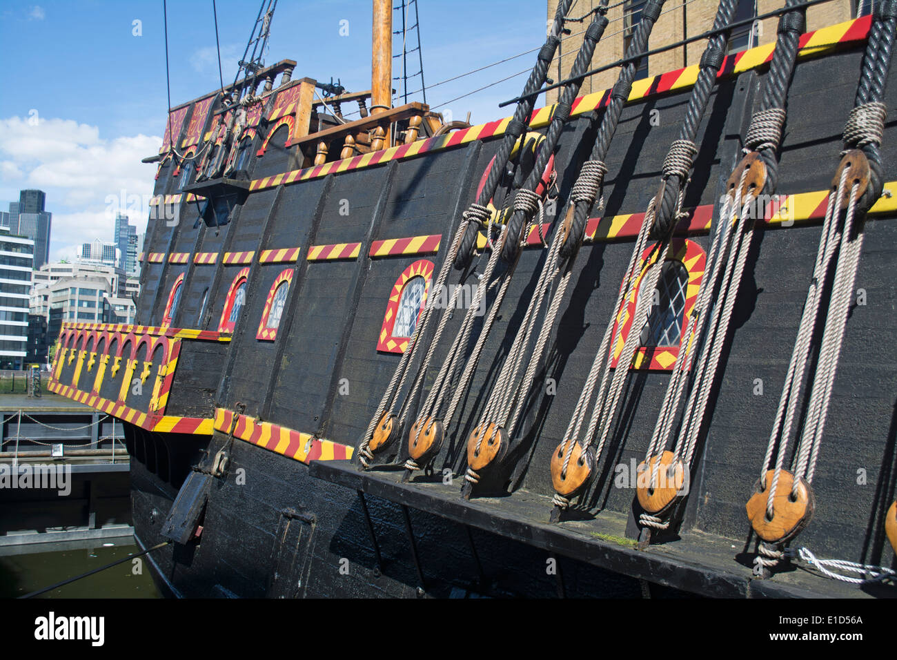 Replica of the Golden Hind docked in St Mary Overie Dock, London ...