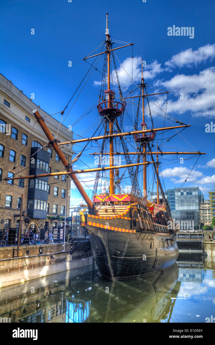 HDR image of the replica of the Golden Hind docked in St Mary Overie ...