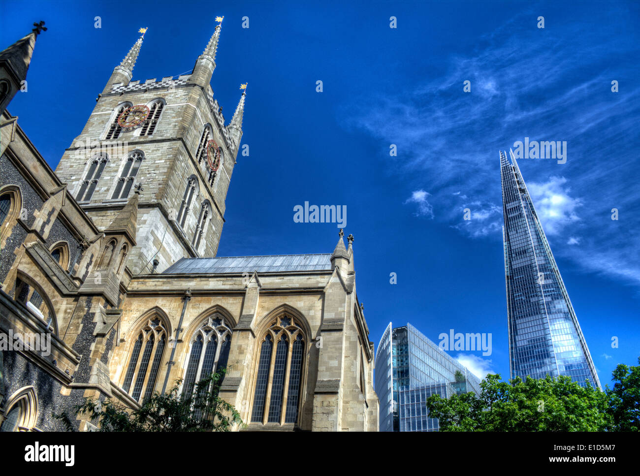 Southwark Cathedral with The Shard in the background, London Bridge ...