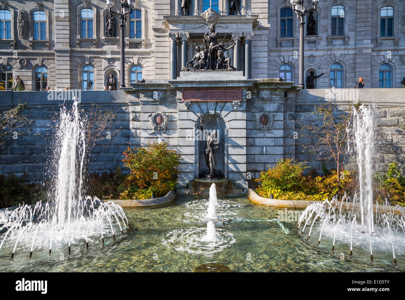 Decorative water fountains in front of the Quebec National Assembly ...
