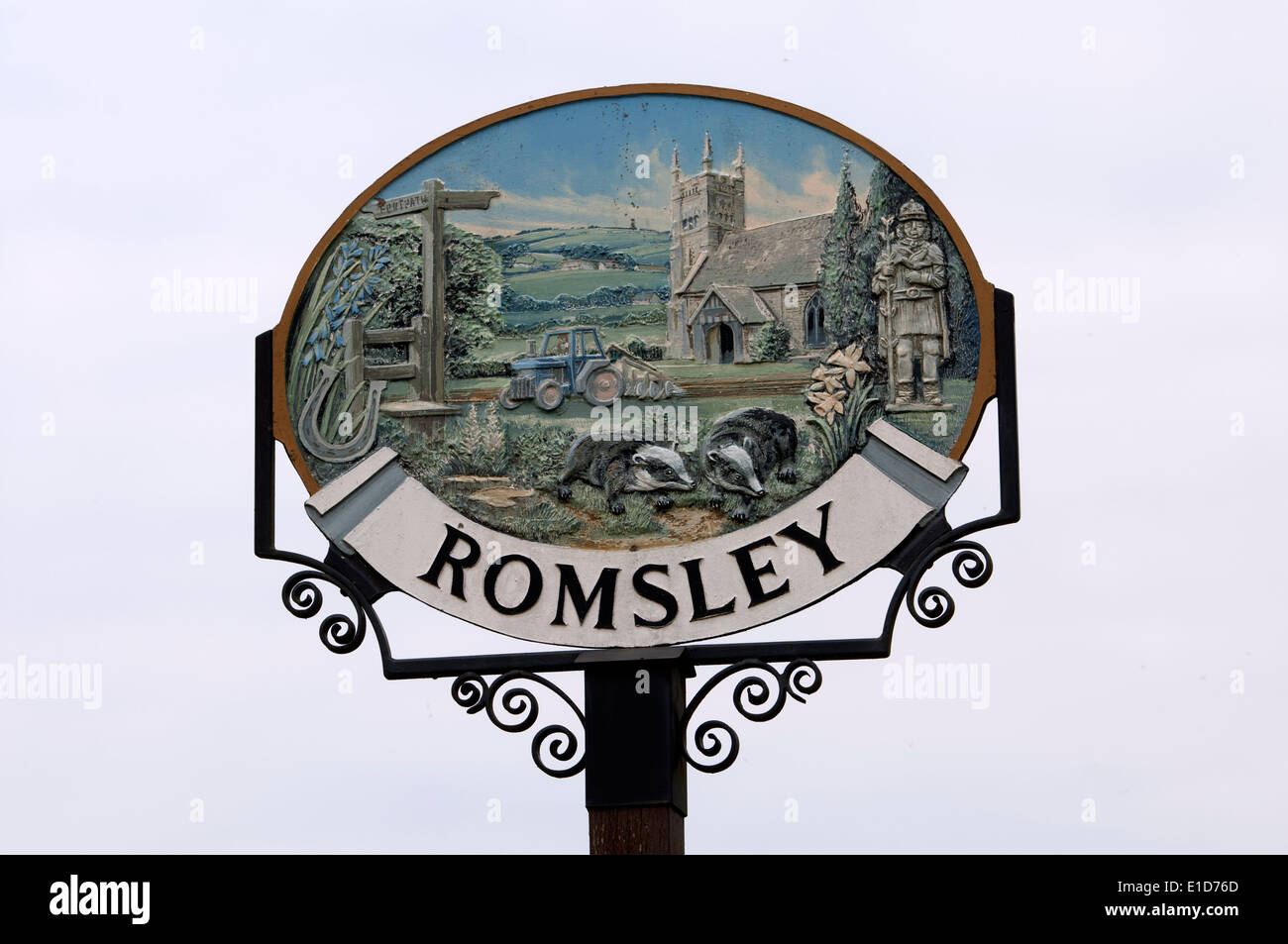 Romsley village sign, Worcestershire, England, UK Stock Photo - Alamy