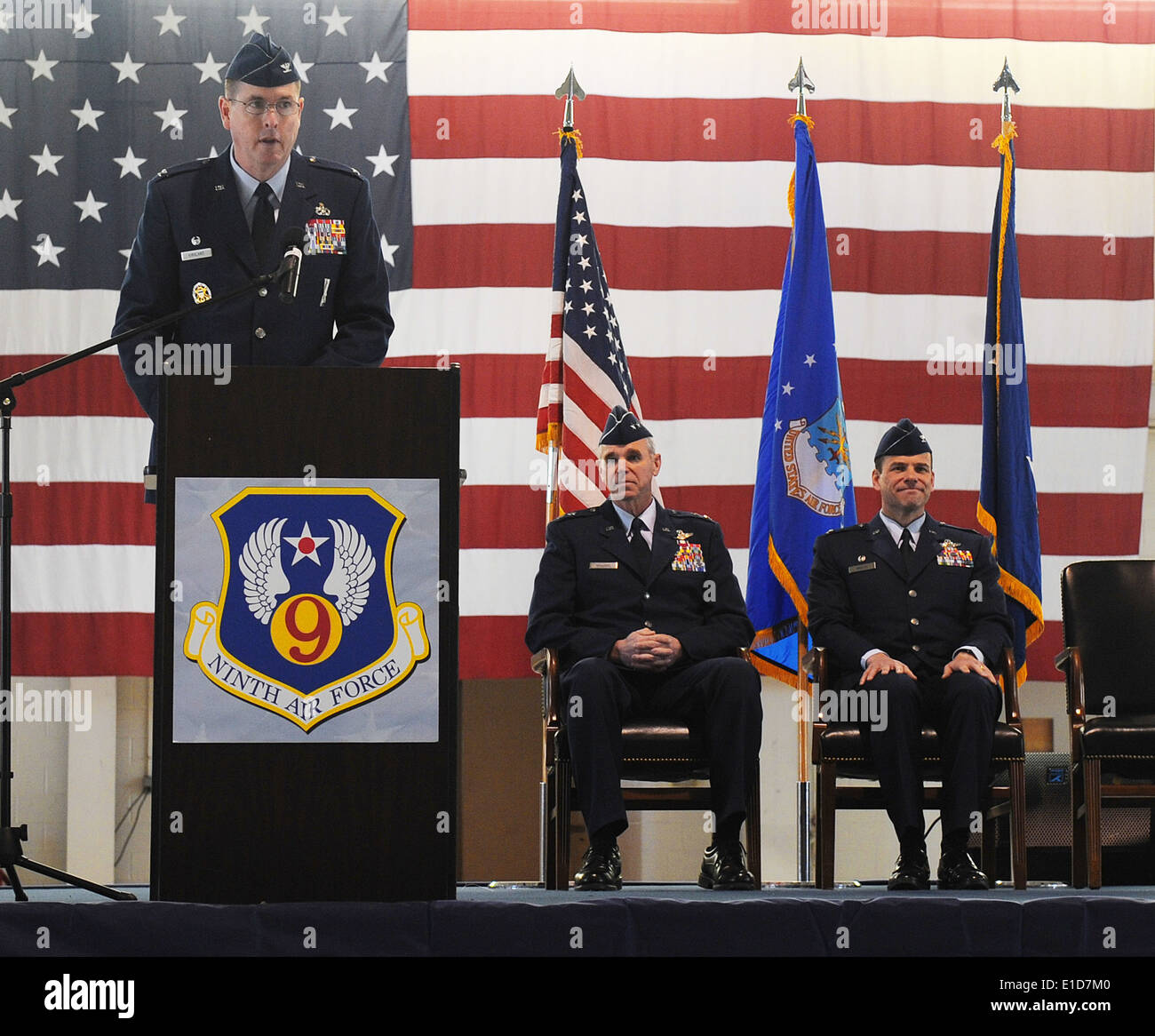 U.S. Air Force Col. Donald Kirkland speaks during his assumption of ...