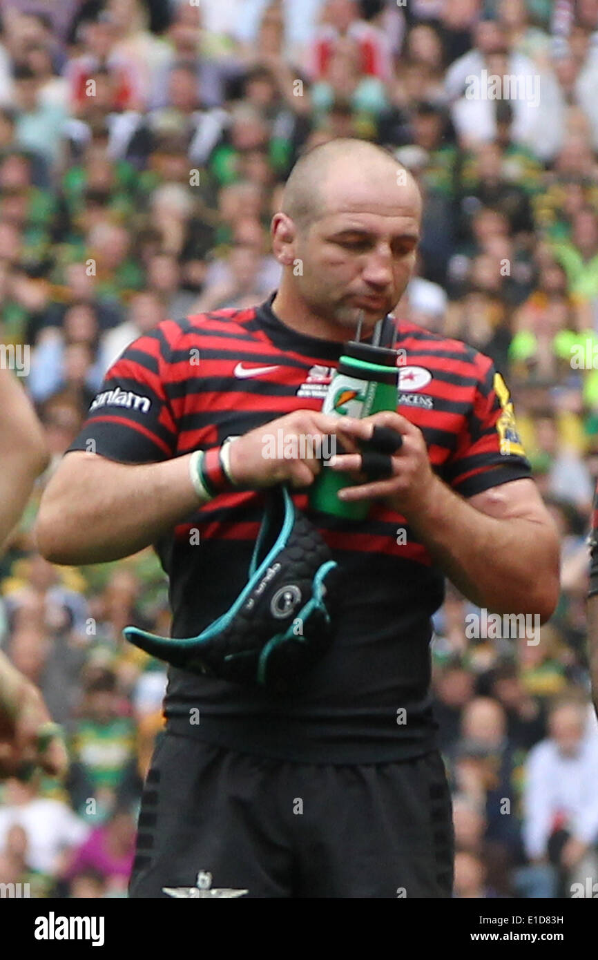 London, UK. 31st May, 2014. Saracen's captain Steve Borthwick takes a ...