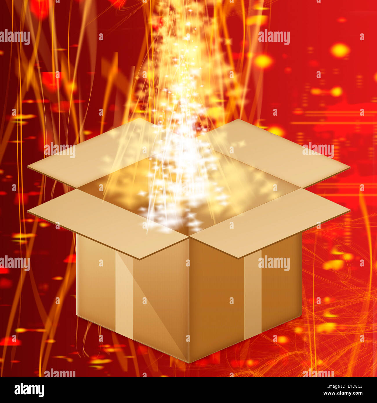Colorful mail-order box on a red background Stock Photo - Alamy
