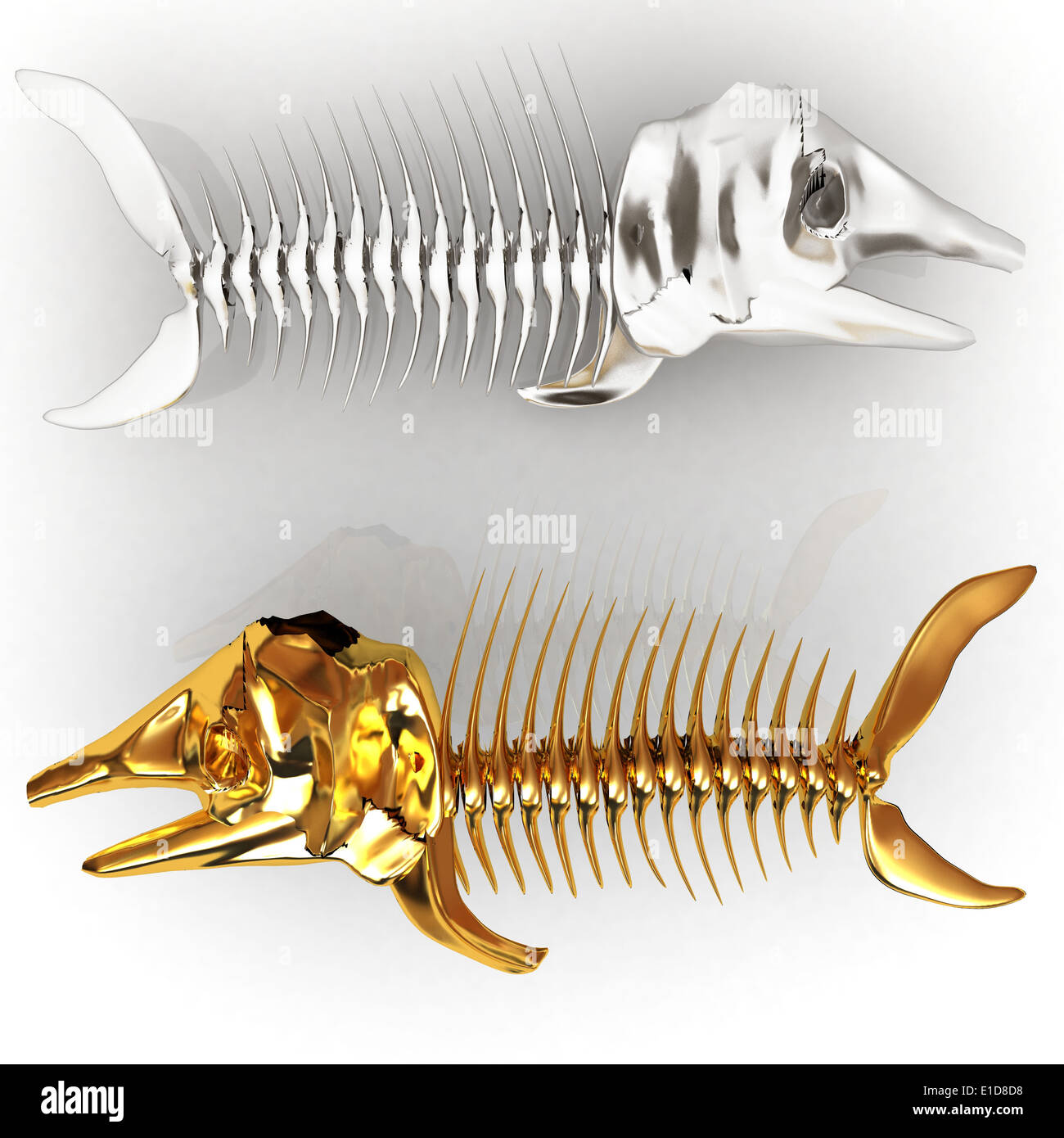 3d metall illustration of fish skeleton on a white background Stock ...