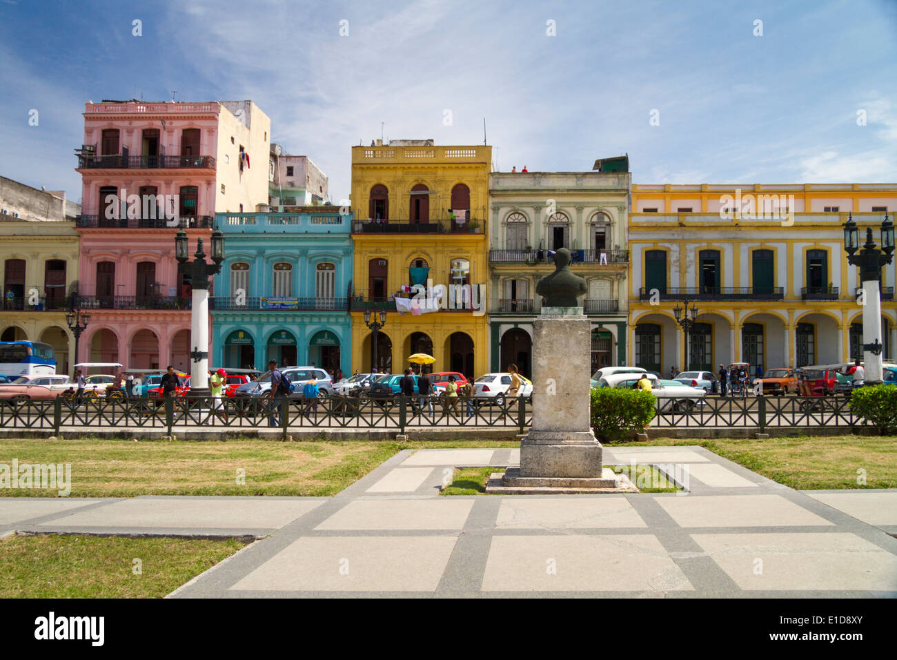 Colorful buildings opposite the Capitolio, Paseo de Marti Street ...