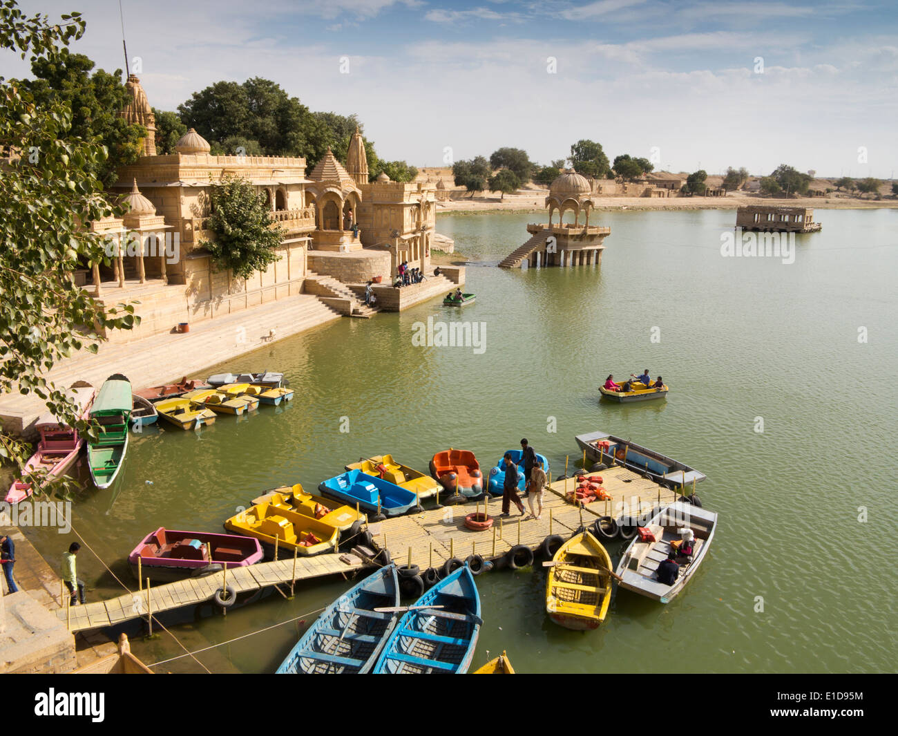 India, Rajasthan, Jaisalmer, Gadi Sagar, shikaras and paddling boats ...