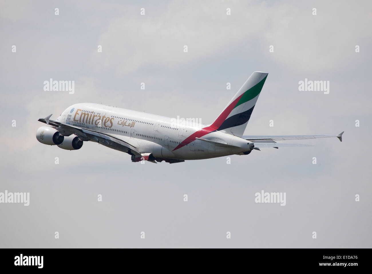 Emirates Airbus A380 double deck, wide body, four-engine jet airliner ...