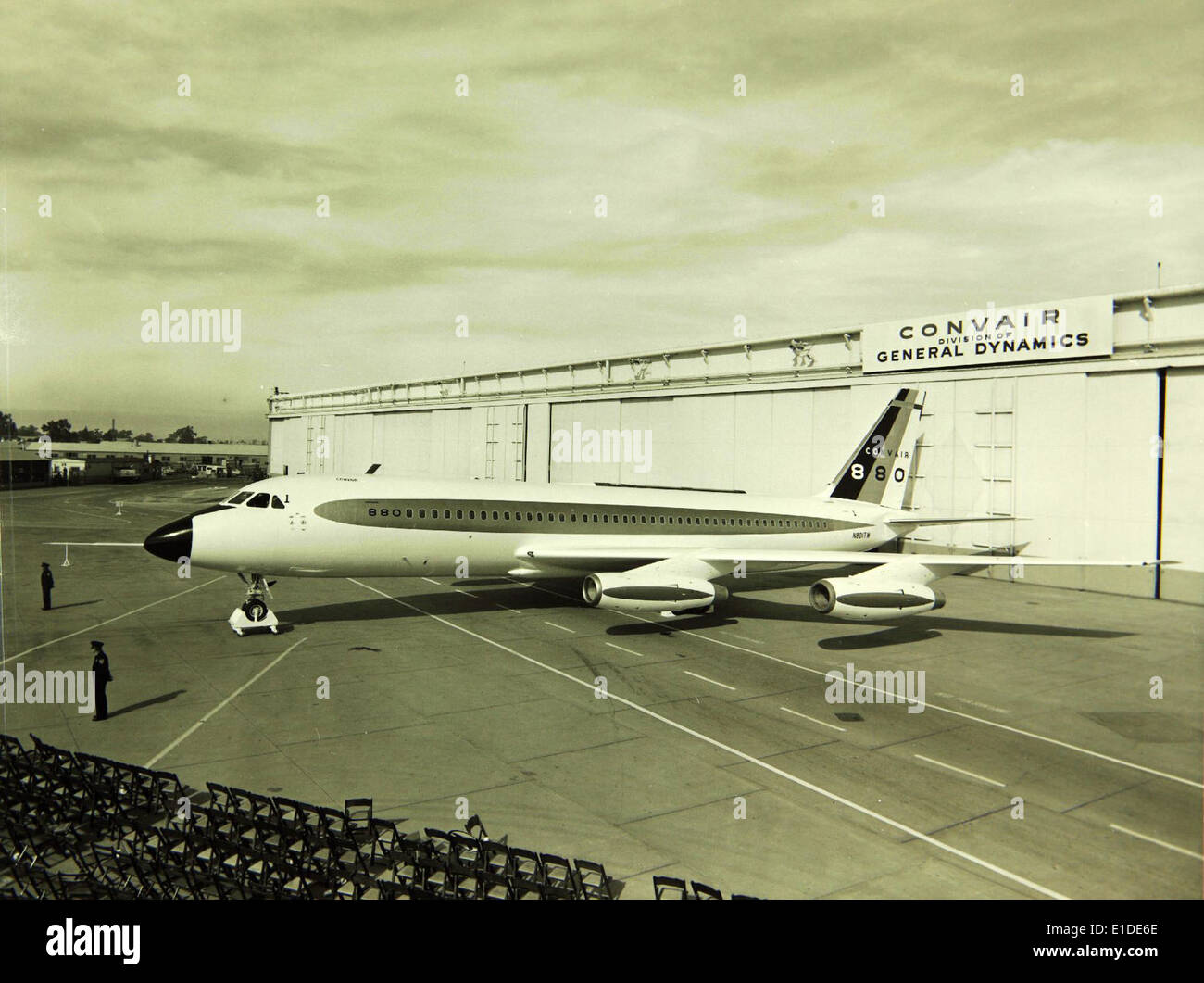 This image shows the rollout ceremony of the Convair 880 prototype ...