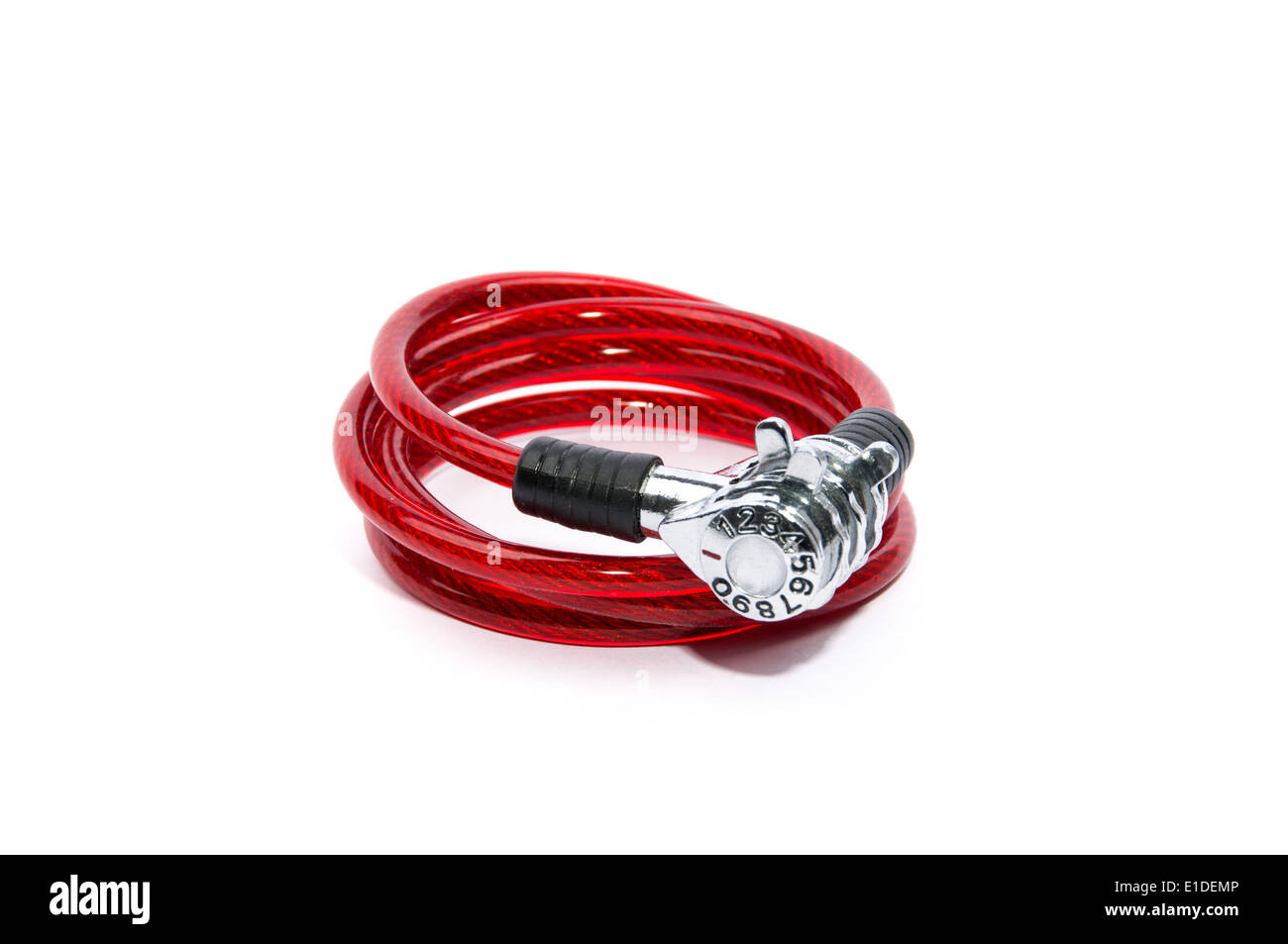 Red numeric combination bicycle lock on isolated white background Stock ...