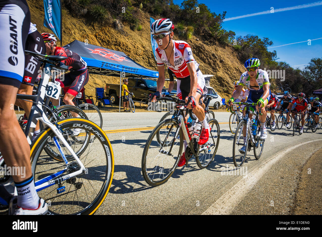Professional cyclists at the Amgen Tour of California, Santa Monica ...