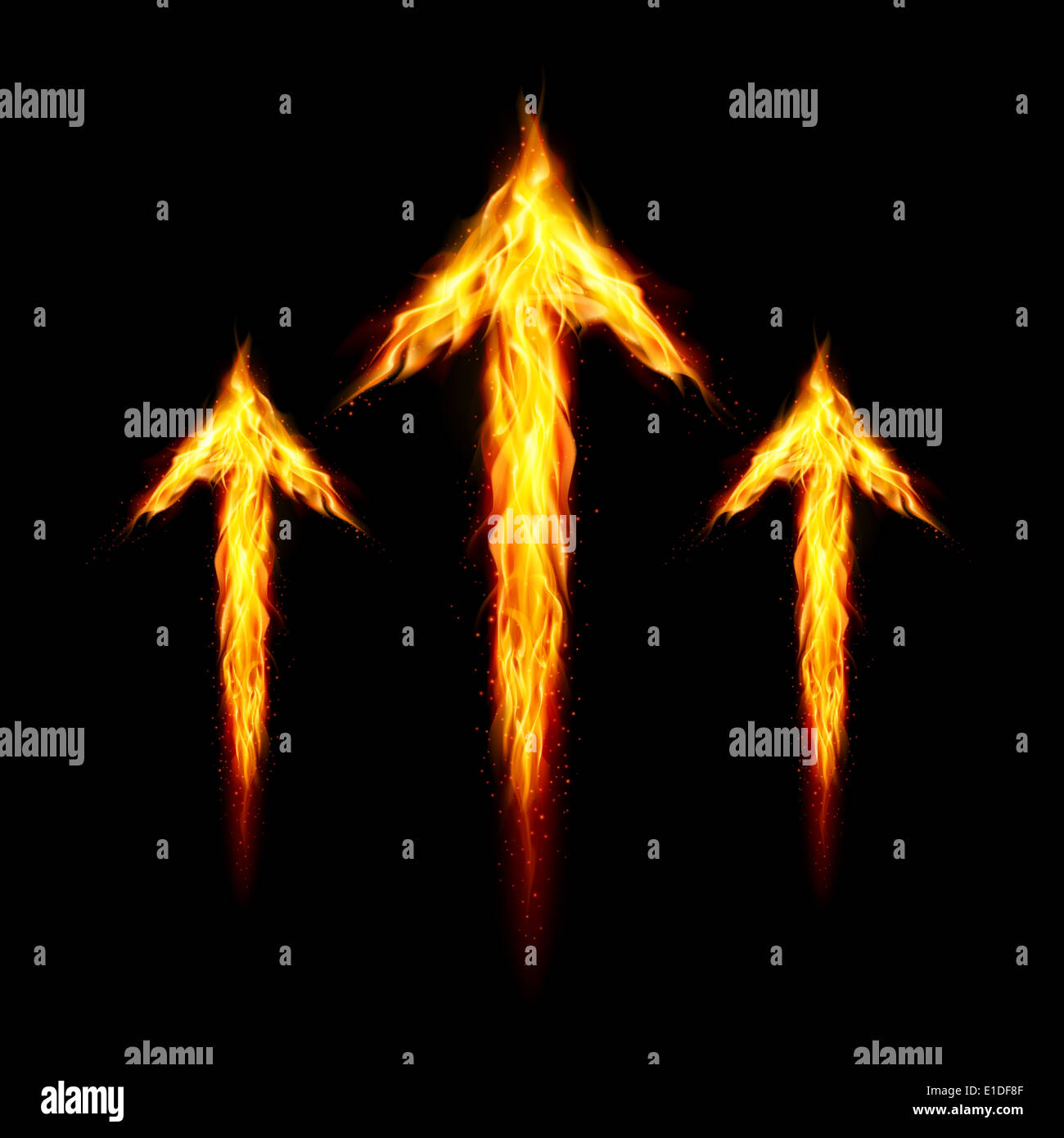 Three fire arrows directed upward. Illustration on black background ...