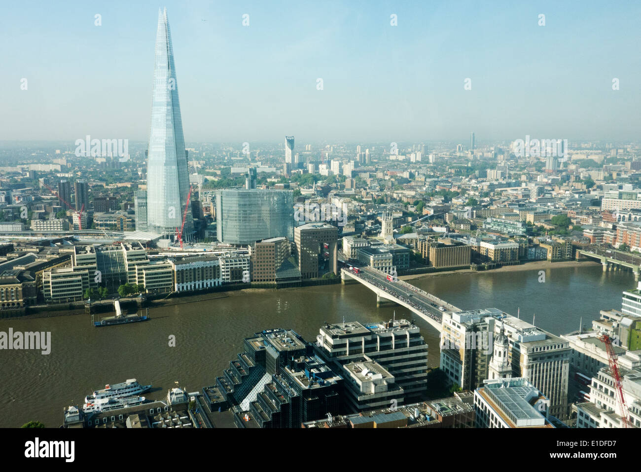 Central London aerial view of the Shard and London Bridge, London, UK ...