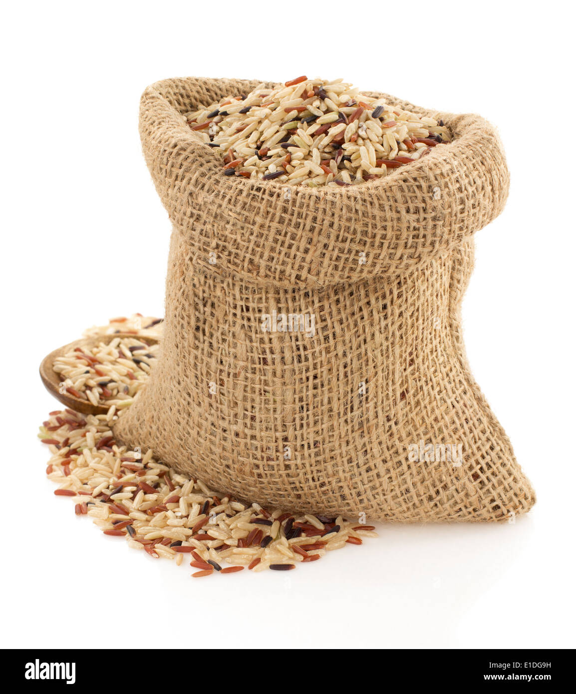 rice in sack bag on white background Stock Photo - Alamy