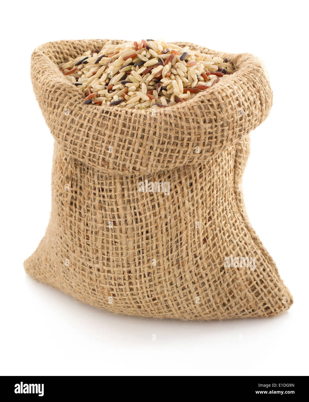 rice in sack bag on white background Stock Photo - Alamy