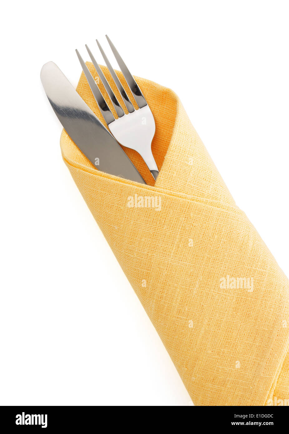 knife and fork at napkin isolated on white background Stock Photo - Alamy
