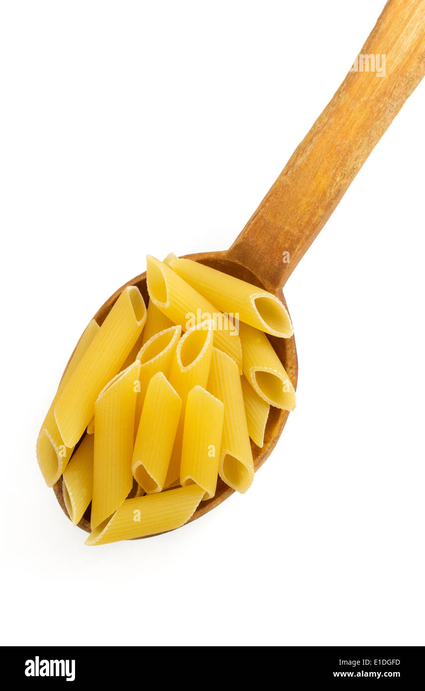 pasta Penne in spoon isolated on white background Stock Photo - Alamy
