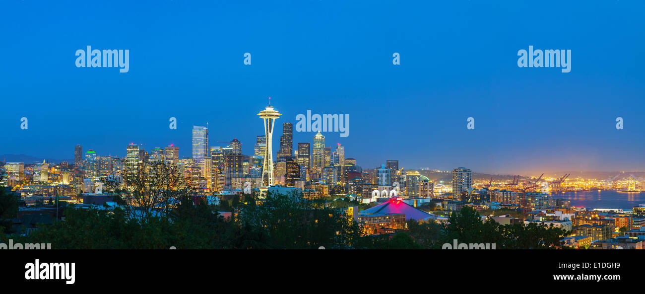 Downtown Seattle cityscape at night time as seen from the Kerry park ...