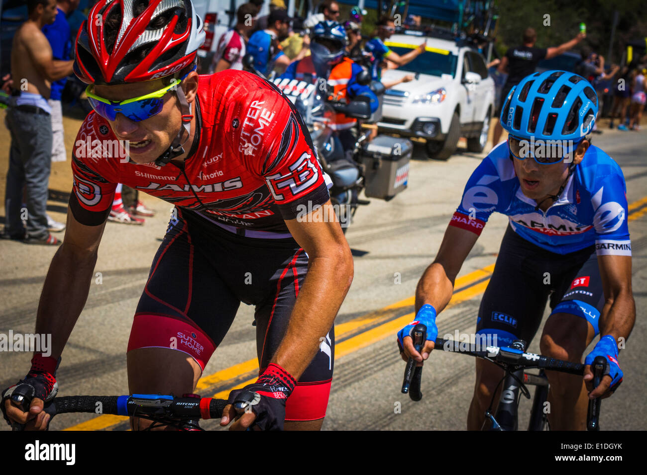 Professional cyclists at the Amgen Tour of California, Santa Monica ...