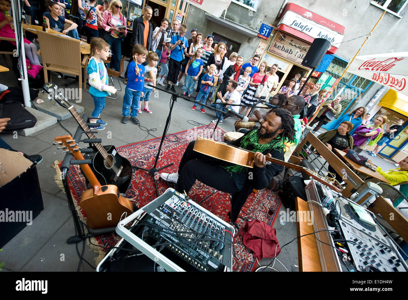 Warsaw, Poland 31st May, 2014 - The Djolof-man ensemble plays a free ...