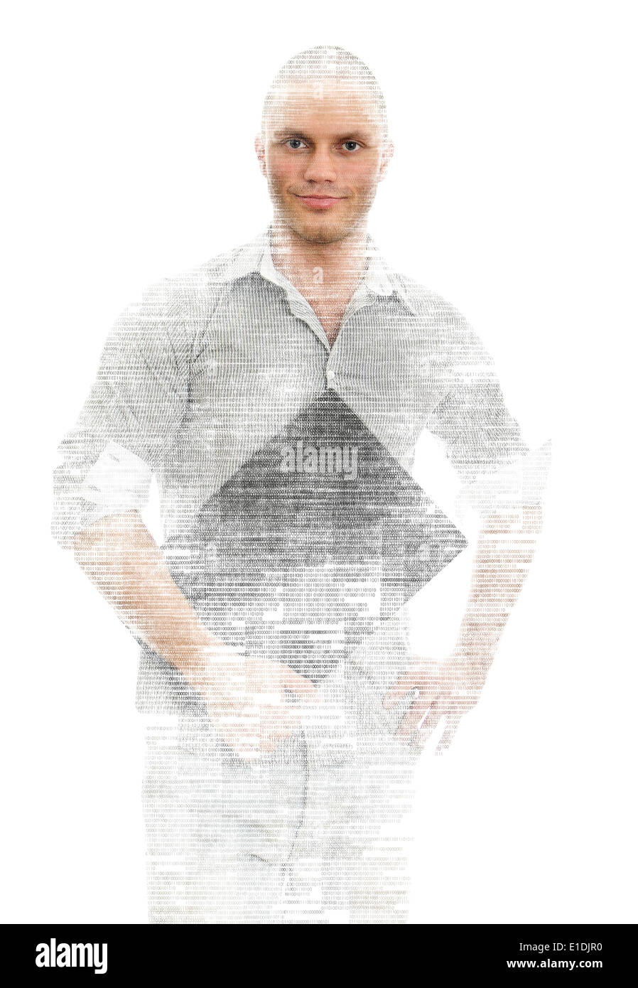 Male programmer with tablet pc on white background Stock Photo - Alamy