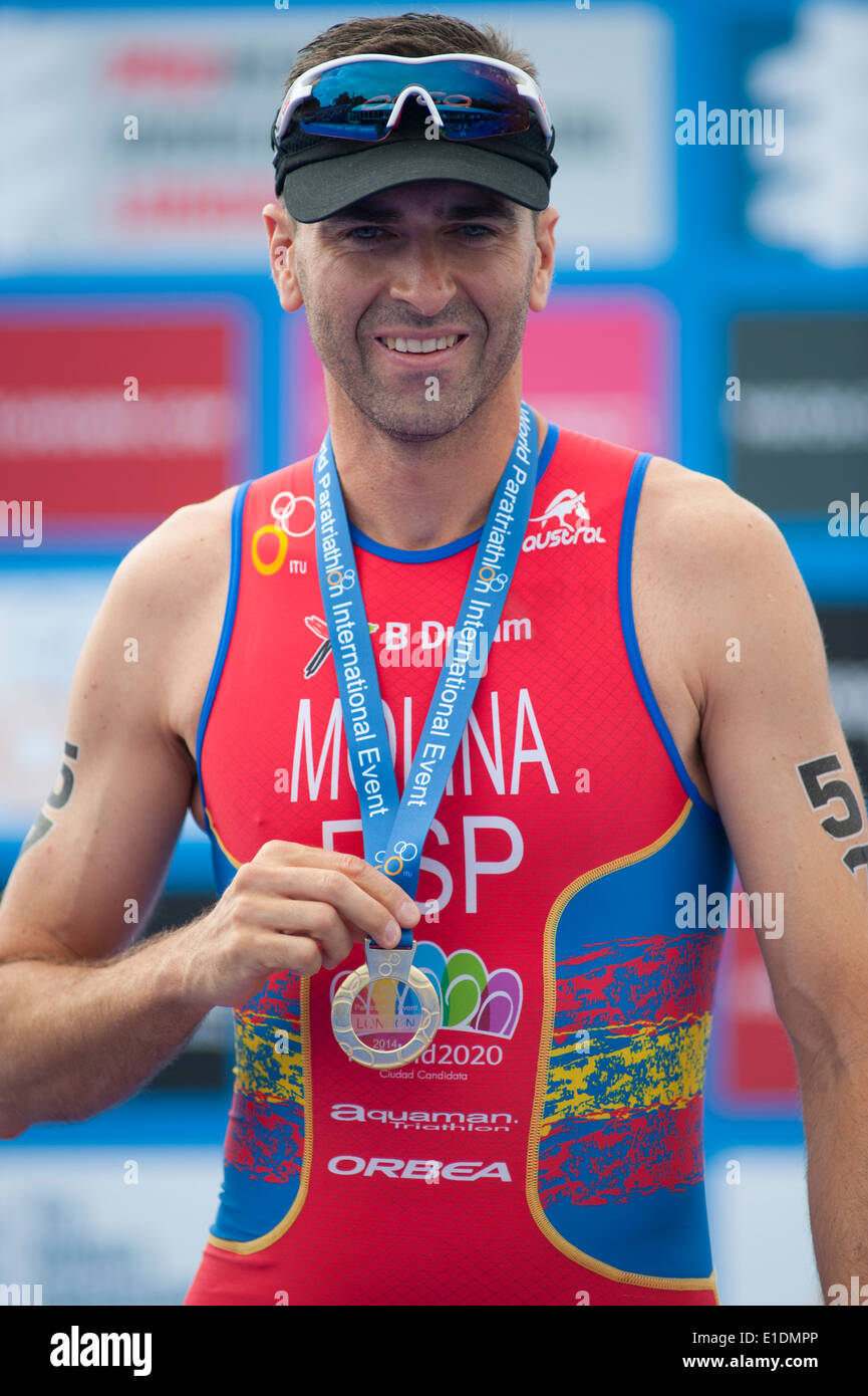 Daniel Molina (ESP) celebrates first place on the podium award ceremony ...