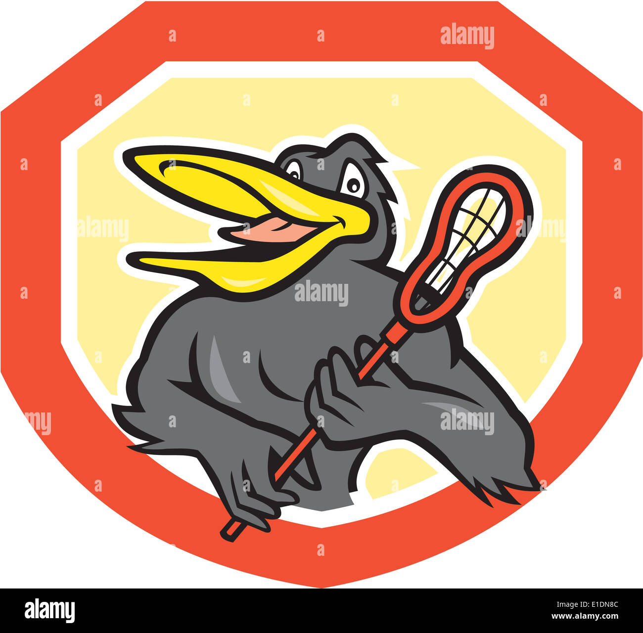 Illustration of a black bird lacrosse player holding a crosse or ...