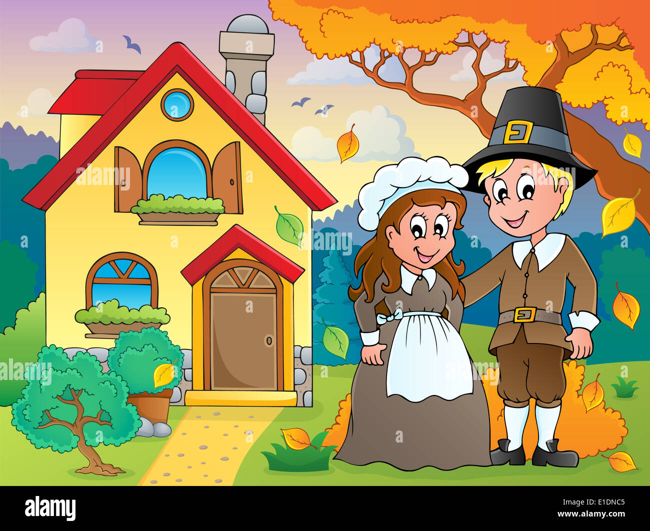 Thanksgiving pilgrim theme 5 - picture illustration Stock Photo - Alamy
