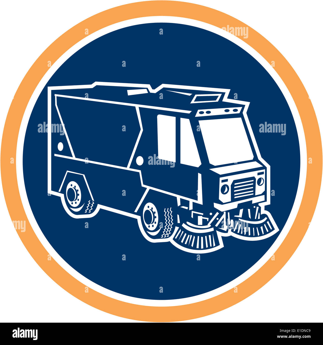 Illustration of a street cleaner truck sweeping cleaning from front set ...