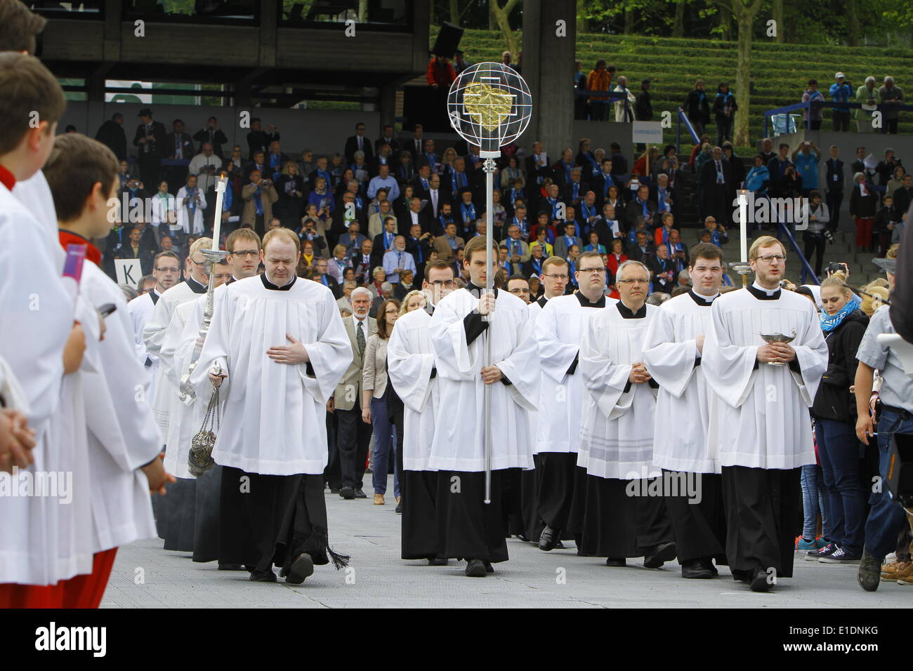 REGENSBURG, GERMANY- JUNE 1: The clergy process into the stadium for ...