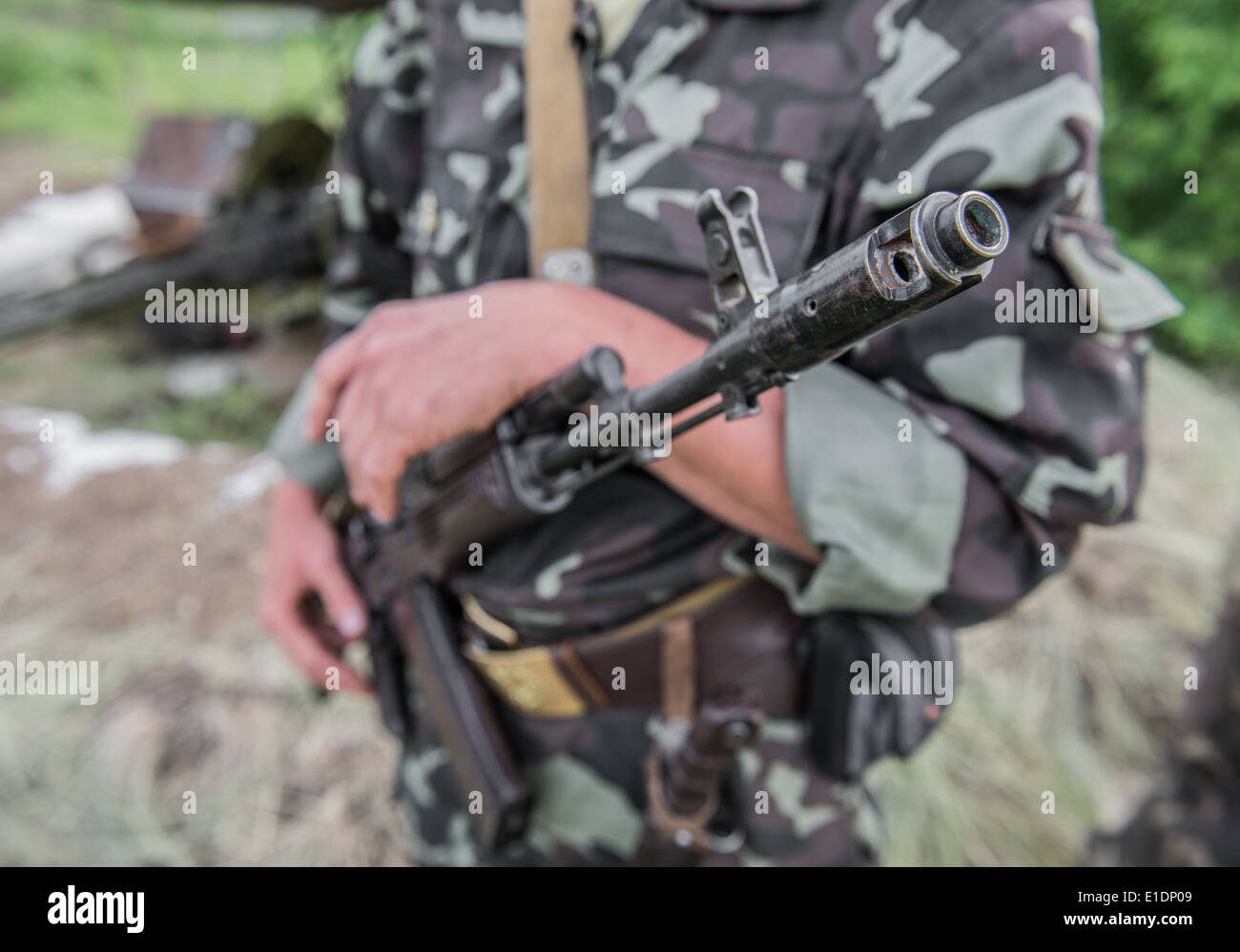 Ukrainian soldier on a check point near Dobropillia in Donetsk Oblast ...