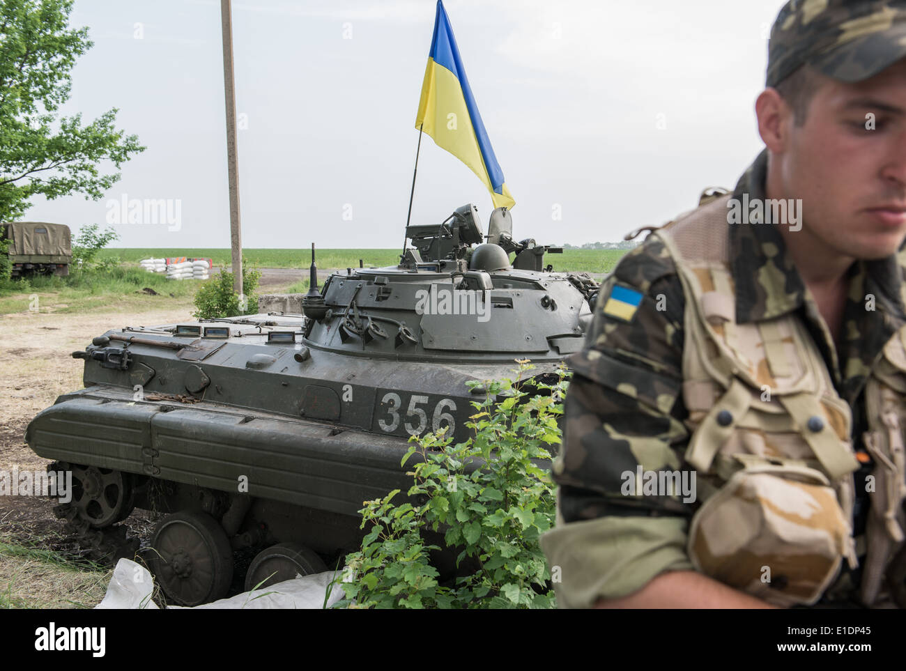 Ukrainian soldier on a check point near Dobropillia in Donetsk Oblast ...