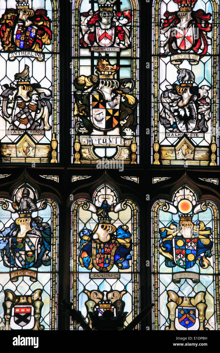 UK, Scotland, Edinburgh, St Giles' Cathedral, stained glass window ...