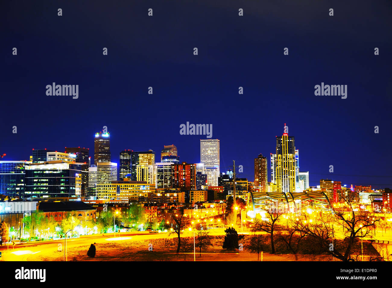 Downtown Denver, Colorado at the night time Stock Photo - Alamy