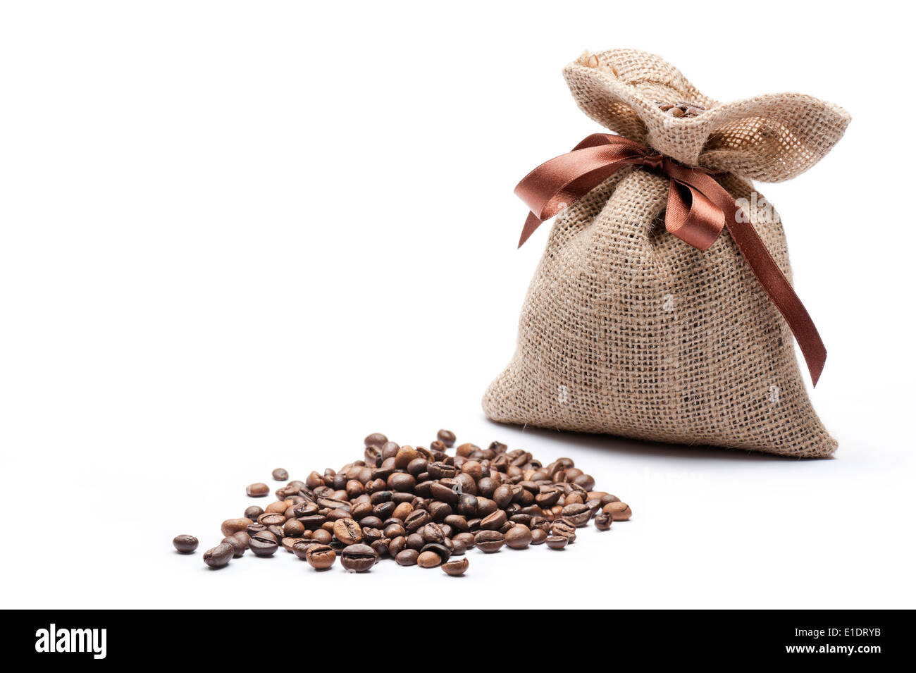jute bag of coffee with coffee beans on white background Stock Photo ...