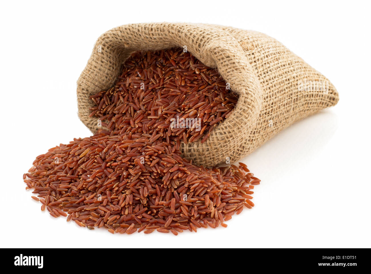 rice in sack bag on white background Stock Photo - Alamy