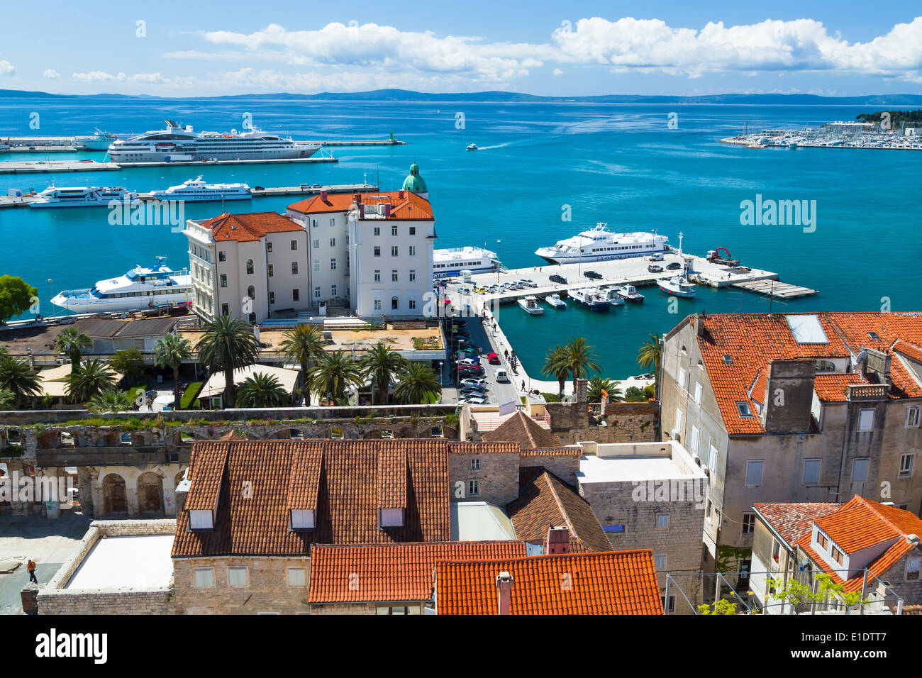 Overlooking the rooftops at Split Riva in Croatia and showing the main ...