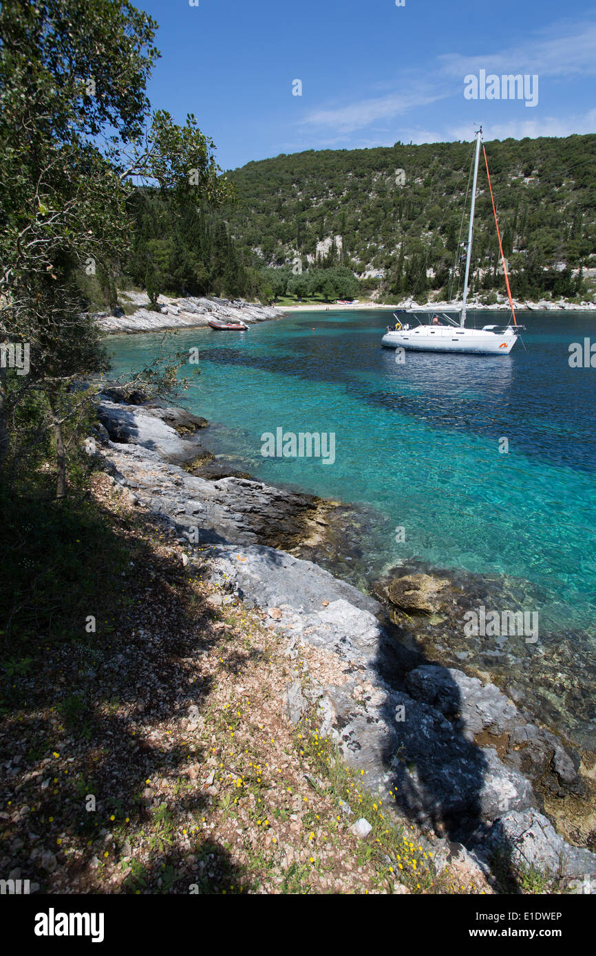 Village of Fiskardo, Kefalonia. Picturesque view of the beach at Foki ...