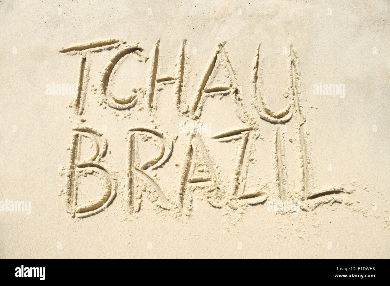 Brazil goodbye tchau message written on bright sand beach Rio de ...