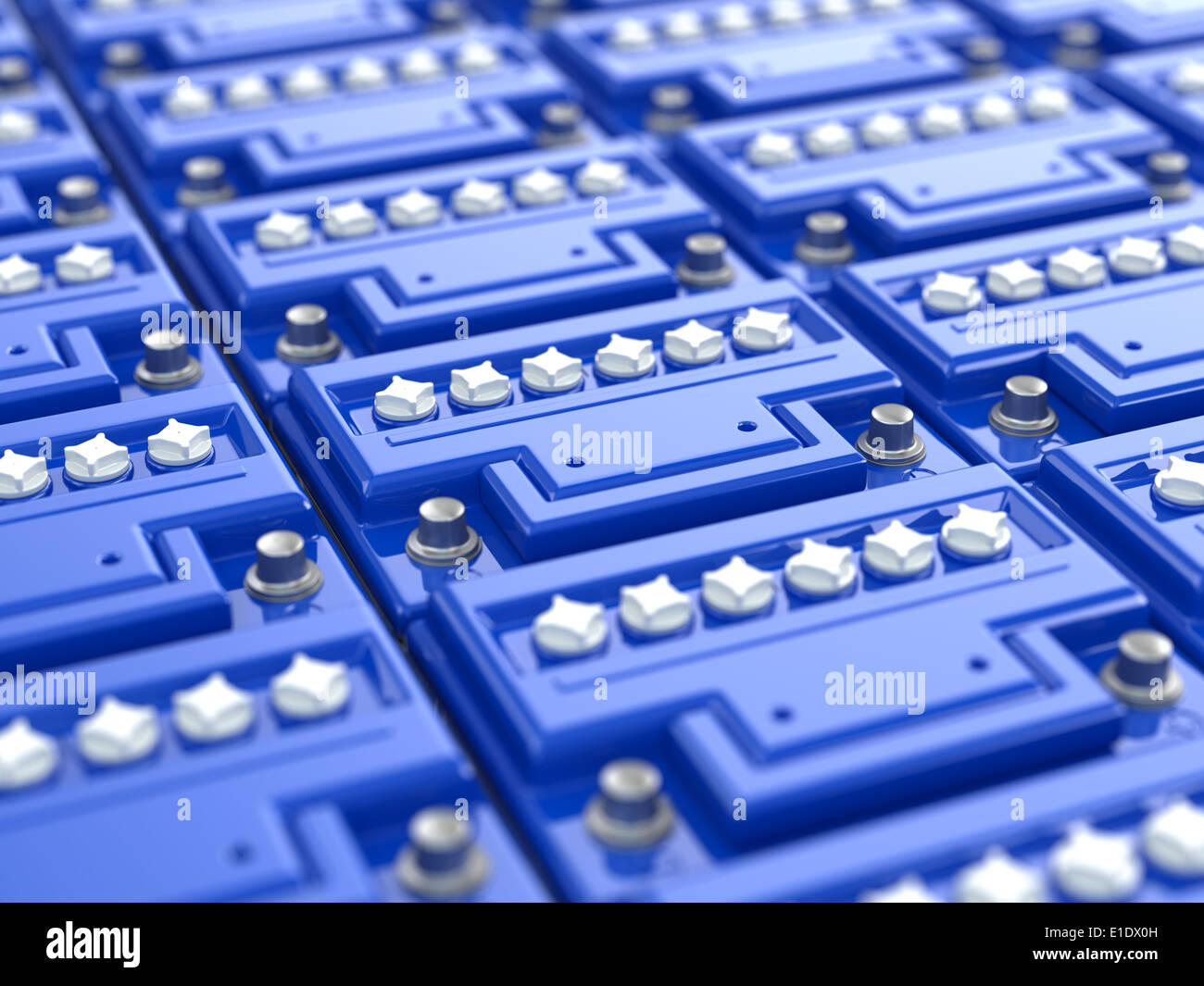 Car batteries background. Blue accumulators. Three-dimensional image ...